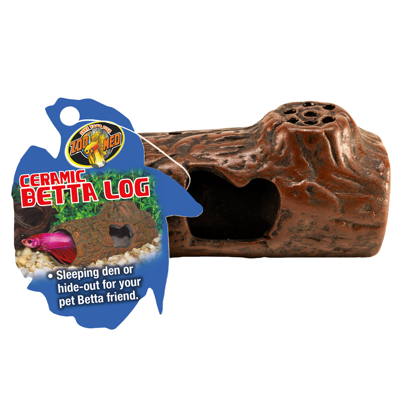 Zoo Med Ceramic Betta Log Aquarium Ornament Brown 4.25in SM — AnimalWiz.com