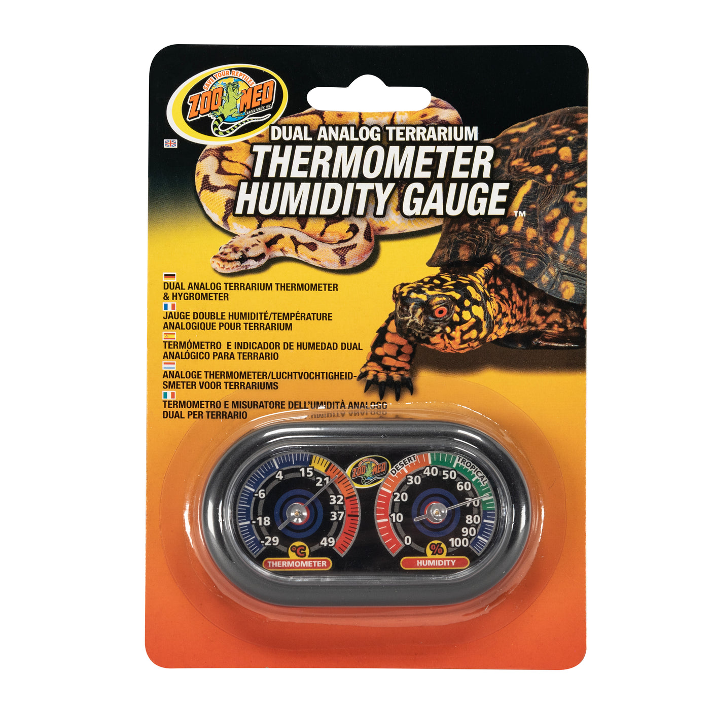 Zoo Med Dual Analog Terrarium Thermometer/Humidity Gauge Black ...