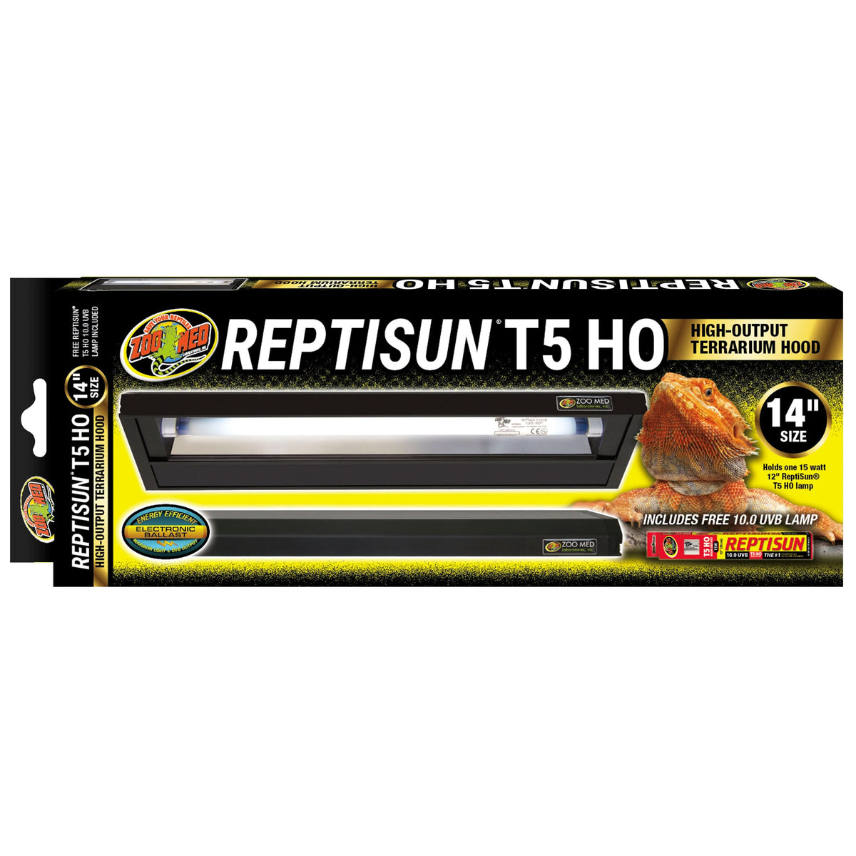 Zoo Med ReptiSun T5 HO Terrarium Hood w/ 10.0 Bulb 14in — AnimalWiz.com