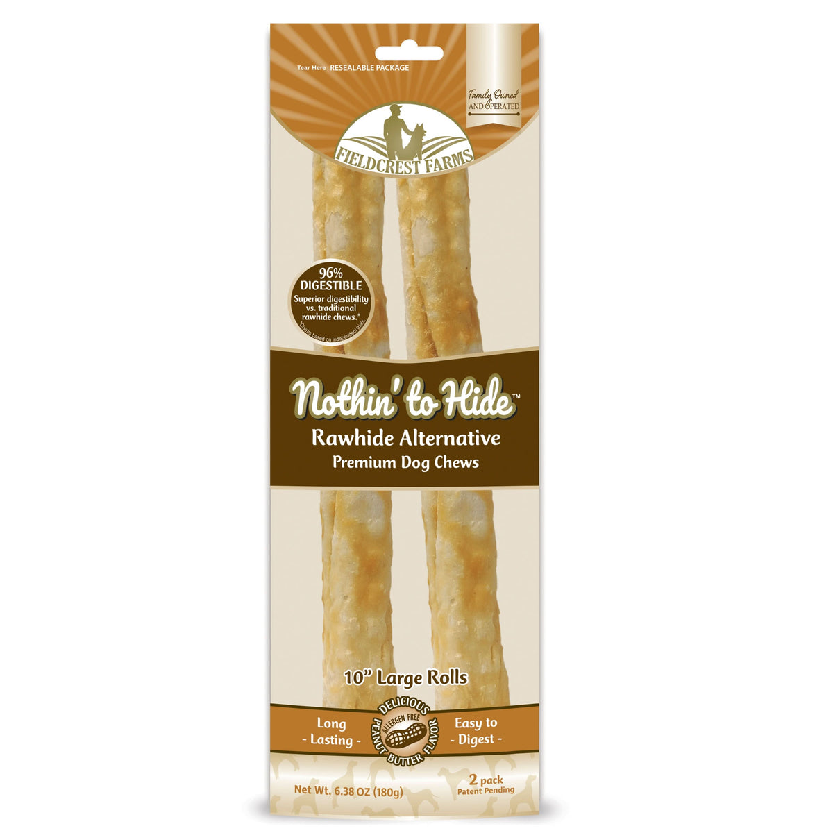 Fieldcrest Farms Nothin' to Hide Roll Dog Treat Peanut Butter 10in LG ...