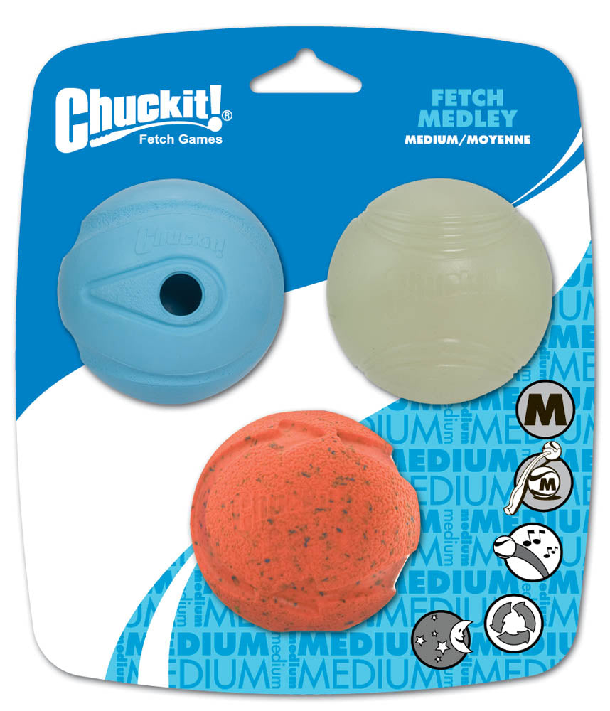 Chuckit! Fetch Medley Balls Dog Toy Assortment 1 Multi-Color 3pk MD ...